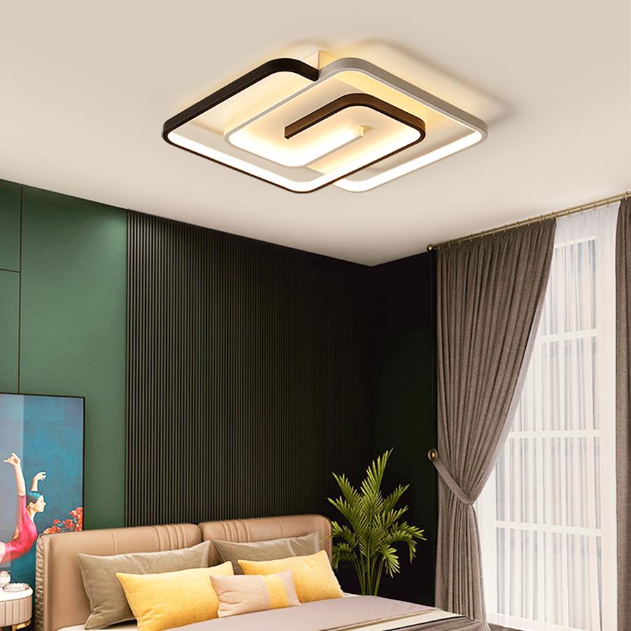 58W Three Light Colors Square Ceiling Light Fixture Remote Control Iron ...